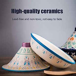 MYYINGBIN Colorful Hand Painted Moroccan Tagine Pot with Lid Lead Free Ceramics Stew Casserole Slow Cooker, Pink