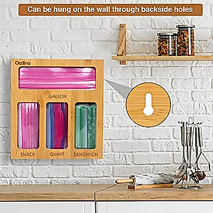 Ziplock Bag Organizer - Plastic Storage Bag Organizer for Kitchen Drawer - Bamboo Quart Baggie Organizer Dispenser for Gallon, Sandwich, Cookies, Snack Bags - Handmade Wooden Plastic Bag Holder-OCDINA