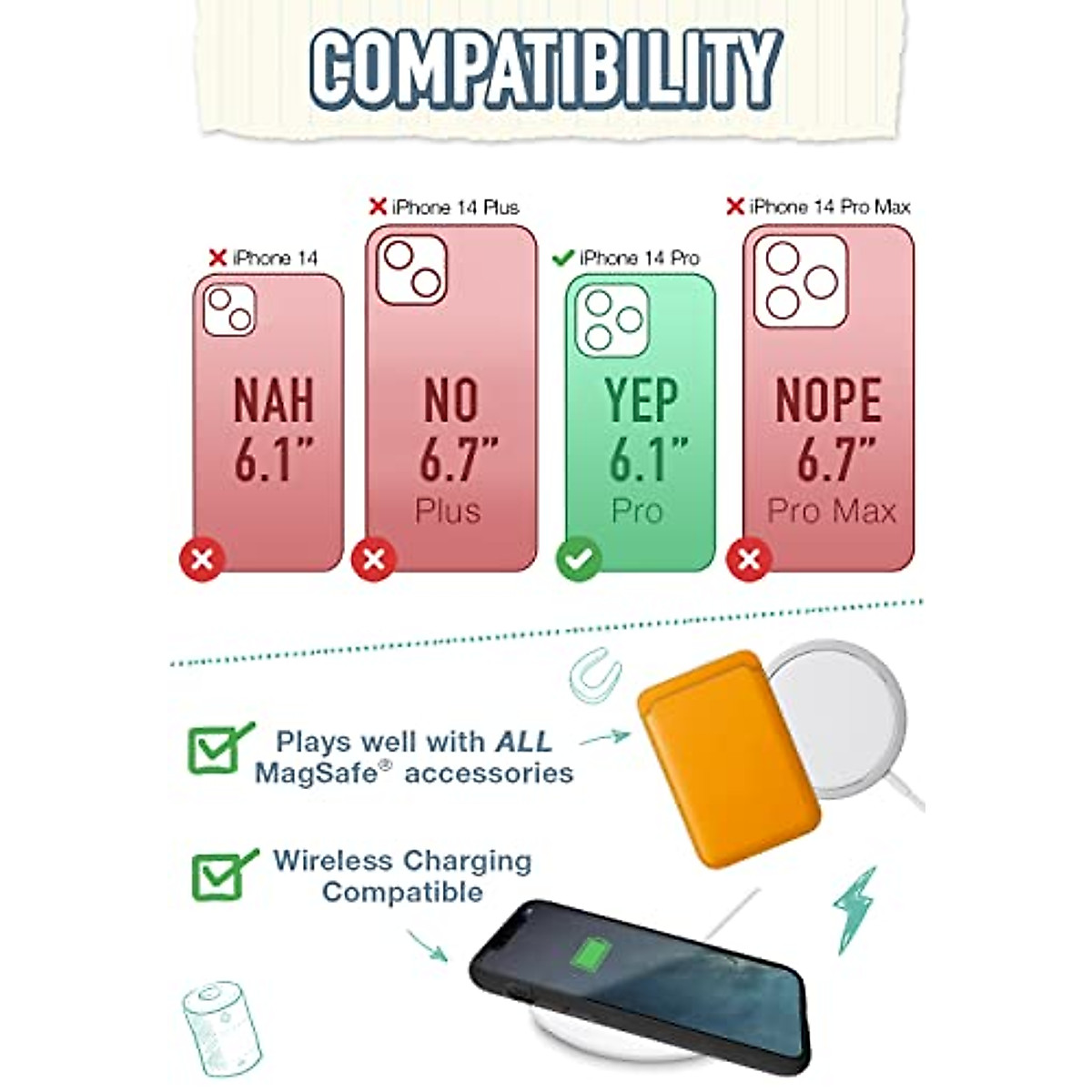 Smartish iPhone 14 Pro Slim Case - Gripmunk Compatible with MagSafe [Lightweight + Protective] Thin Grip Cover with Microfiber Lining - Black Tie Affair