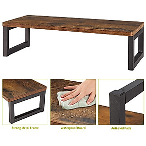 JAWNLITY Multi-Purpose Computer Monitor Stand Riser, Extra Long Wood Desktop Organizer Shelf for Laptop and Computer Screen, 21.6’’L X 9’’W X 5.5’’H, Rustic Brown