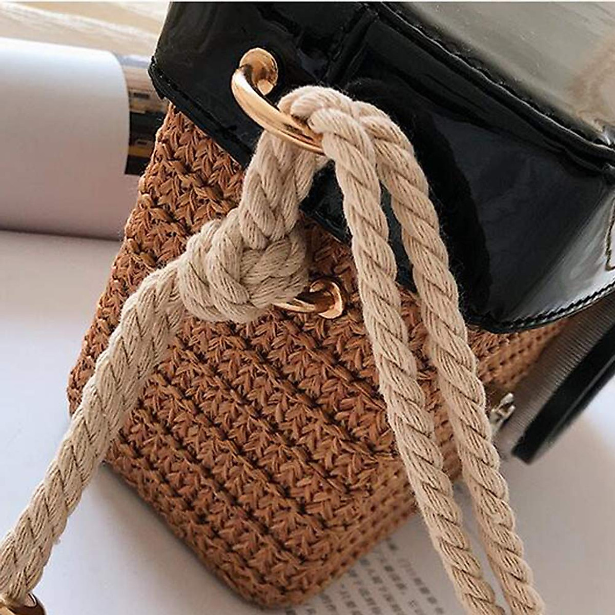 Womens Handbag Camera Purse Woven Handbag Straw Cross Body Bag Womens Shoulder Bags Womens Wallet Camera Shape Bag Mini Square Bag Straw Woven Bag Straw Bag Rattan Bag Beach Bag