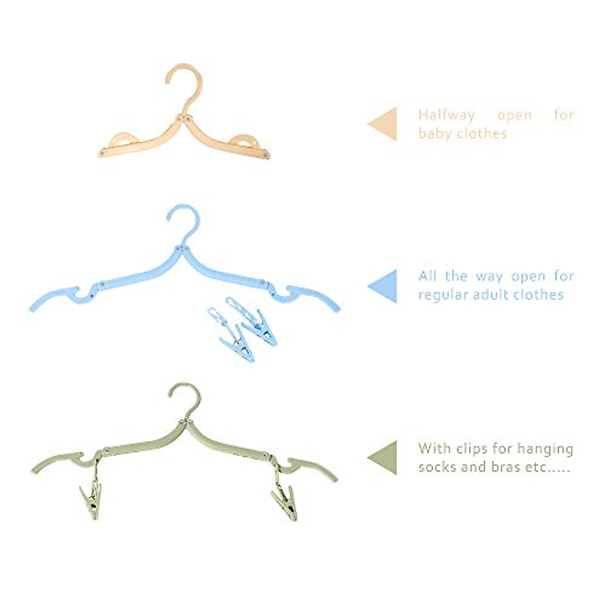 BestofTech 12 Pack Portable Lightweight Folding Hangers with Clips | Foldable | Slide Proof | Durable | Drying Rack | for Adult and Baby Clothes