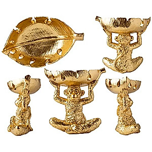 Adorable “Monkey” Candy Tray Made of Resin – Monkey Sculpture w/Split Leaf Dish for Snacks, Nuts, Candies & More – Decorative Holder w/Golden Finish for Keys or Jewelry – Ornament for Modern Decor