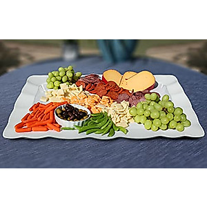 Extreme Consumer Products 22" Rectangular Melamine Scalloped Serving Platter │Outdoor Dining and Patio Parties │Shatterproof and Dishwasher Safe - White
