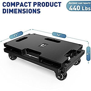 Ronlap Furniture Dolly for Moving, Furniture Moving Dolly 4 Wheels Heavy Duty Small Flat Dolly Cart with Wheels Furniture Movers Dolly Interlocking Dollies for Moving, 440 Lbs Capacity, 1 Pack, Black