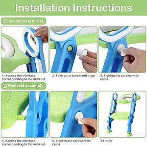 Potty Training Toilet Seat with Step Stool Ladder for Kids, Baby Toddler Toilet Training Seat with Soft Padded Seat, Safe Handles and Non-Slip Wide Step for Girls and Boys (Blue Green)