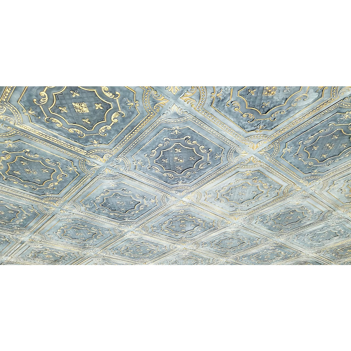 TD04 Smocked Gold Faux Tin Glue up, Drop in Ceiling Tile, Pack of 10 2'X2' Tiles. Covers 40 sq.ft. Easy to Install PVC Panels, Great for DIY Projects - Antique Vintage Look Ceiling, 3D Wall Paneling