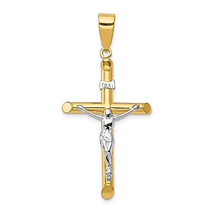 Diamond2Deal Gift for Mothers Day 14K Yellow Gold Two-tone Hollow Religious Crucifix Cross Pendant Fine Jewelry for Women (L- 41 mm W- 20 mm)