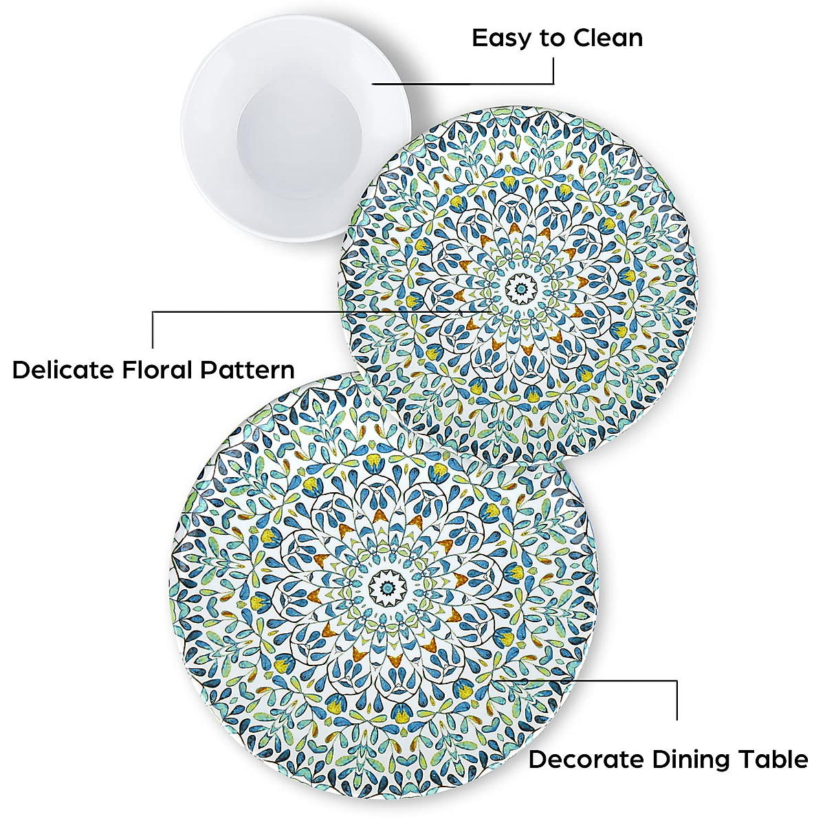Aclema Melamine Dinnerware Sets 12 Pcs Dish Set Plates Bowls Unbreakable for Kitchen Dinner Outdoor Indoor Service for 4 Vintage