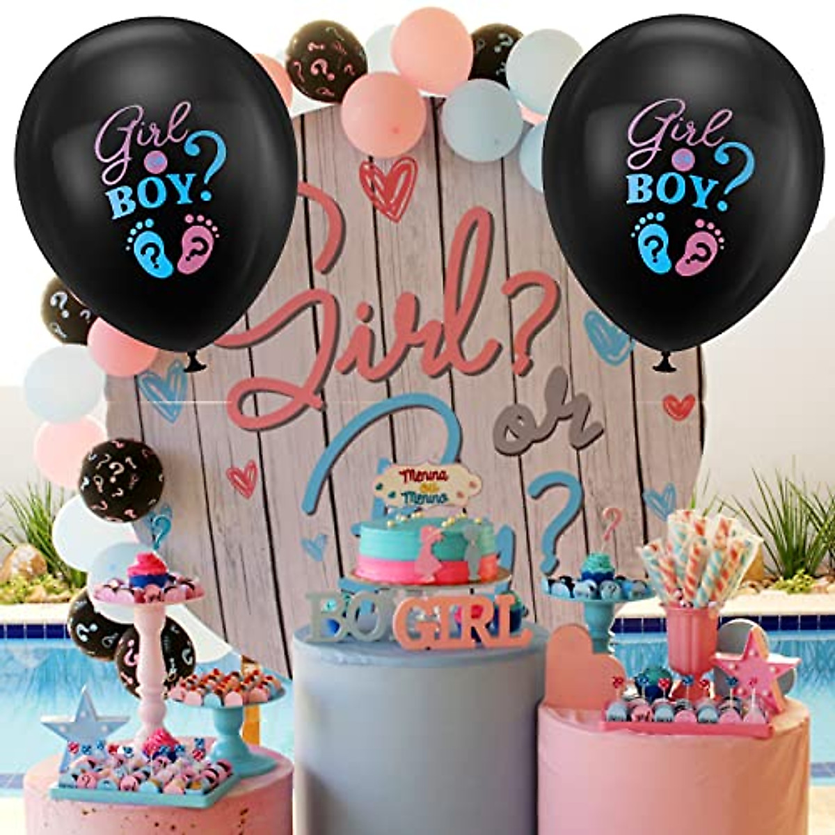 2 Pieces Gender Reveal Balloon with Confetti and Darts, 36inch Large Confetti Balloons Boy or Girl Black Balloons with Ribbons for Party Supplies Gender Reveal Decorations