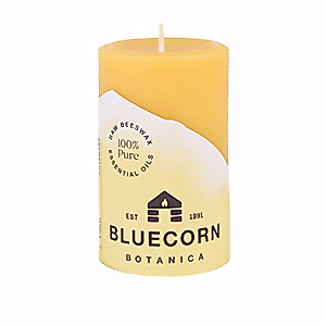 Bluecorn Botanica Beeswax Pillar Candle Scented with Lemongrass, Cassia & Rosemary Essential Oils - 2" x 3"