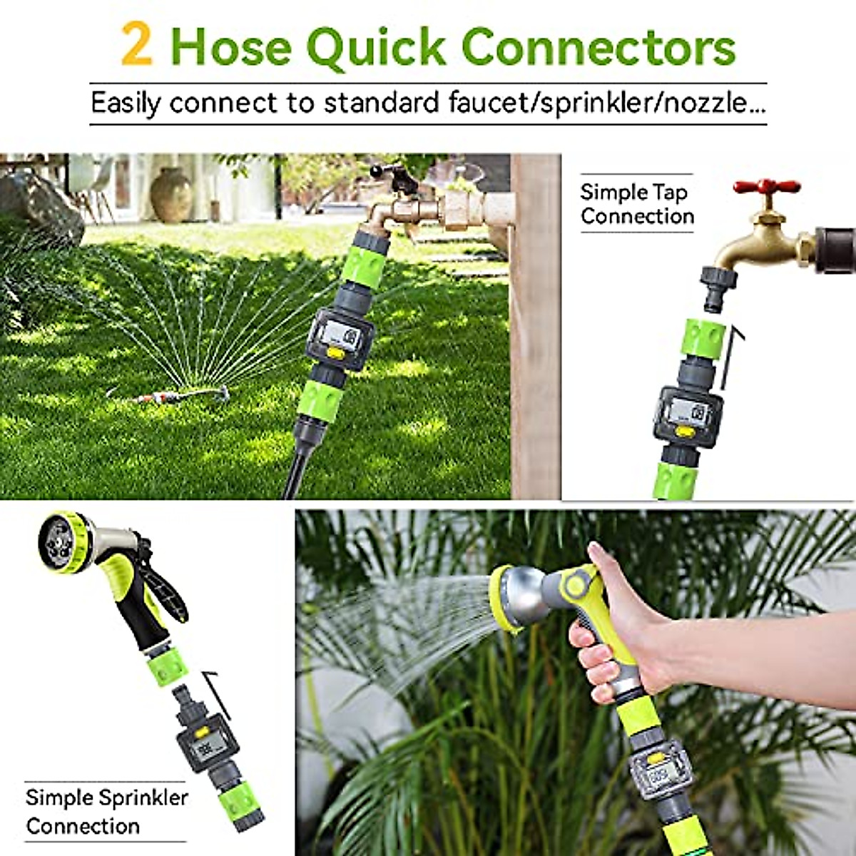 RAINPOINT Water Meter for Garden Hose, Water Flow Meter with Connectors, Measures Single/Total Water Usage in Gallons Liters, Flow Rate in GPM LPM, Garden Watering, Pool or RV Filling,V2, 2023 Release