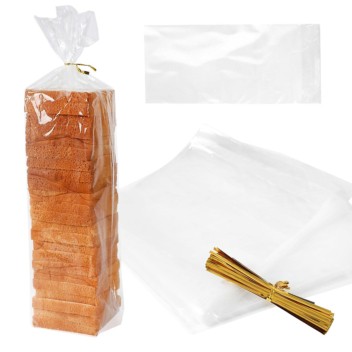 Spmarkt 100packs Plastic Bread Bags with 110 Twist Ties, Food Grade Plastic Bread Bags for Homemade Bread, Clear Bread Loaf Bags for Convenient Baking Storage Solution, Ideal for Home Bakers