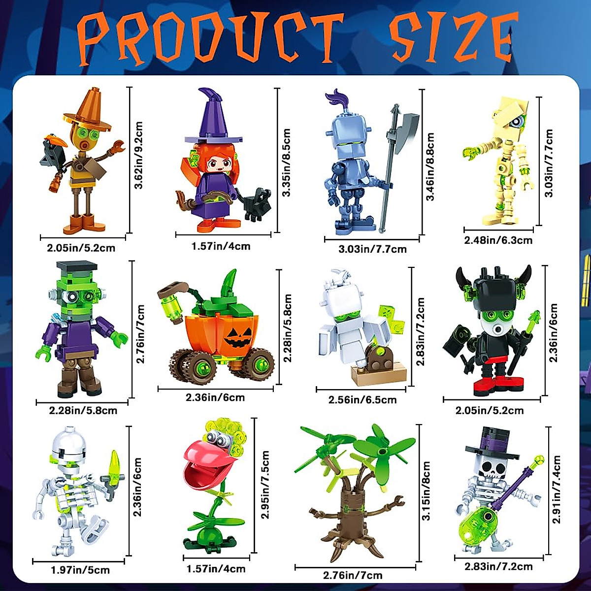 DIYDEC Halloween Building Blocks 12 Style Mini Figures Particles Building Brick Toys for Party Favor Stacking Blocks for Kids Adults Goody Bag Fillers Classroom Prizes Supplies