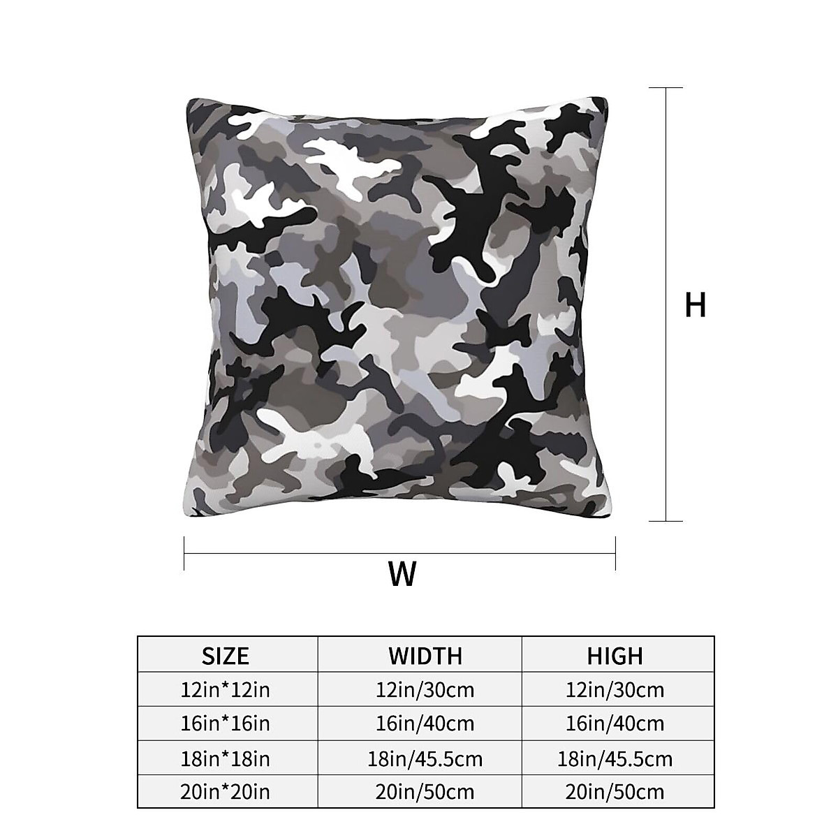 AdaNti Black Grey White Camo Print Throw Pillow Cover Square Soft Cushion Cover Throw Pillow Case for Home Decor Living Room Bed Couch Car 12"x12"