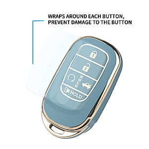 QBUC for Honda Key Fob Cover, Soft TPU Car Key Case Protector with Leather Keychain Compatible with Honda Accord Civic HR-V CR-V Pilot Odyssey Smart Remote Key