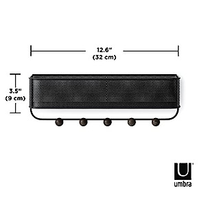 Umbra Estique Wall Organizer and Storage with Hooks, Black/Walnut