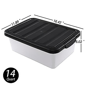 Jekiyo 14 Quart Frosted Clear Latching Storage Bin, Stackable Plastic Box with Black Lid, 2 Packs