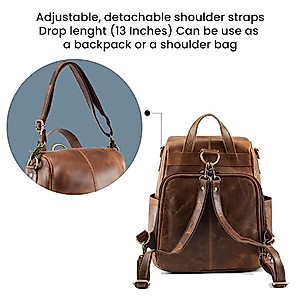 Handmade World Leather Backpack Convertible to Purse Shoulder Bag Full Grain Real Leather Travel Versatile Rucksack Daypack