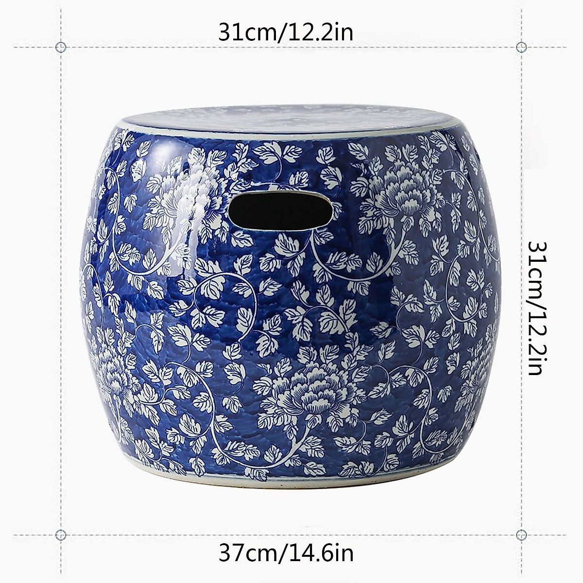 JIADIAONI Decorative Ceramic Garden Stool, Glazed Antique Celadon Low Stool, Suitable for Living Room, Garden, Shoe Changing Stool, Etc.