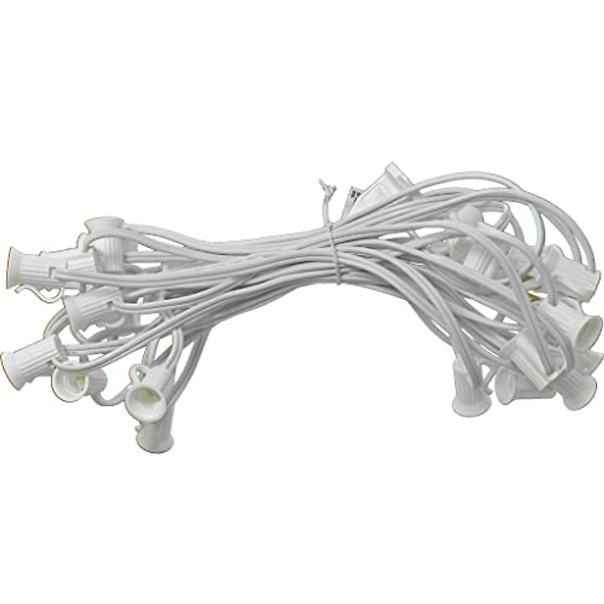 EST. LEE DISPLAY L D 1902 Outdoor Patio String Light Cords with Male & Female Plugs Green & White Wire 12in Spacing Sockets, 25FT Length (White, C7 - E12)