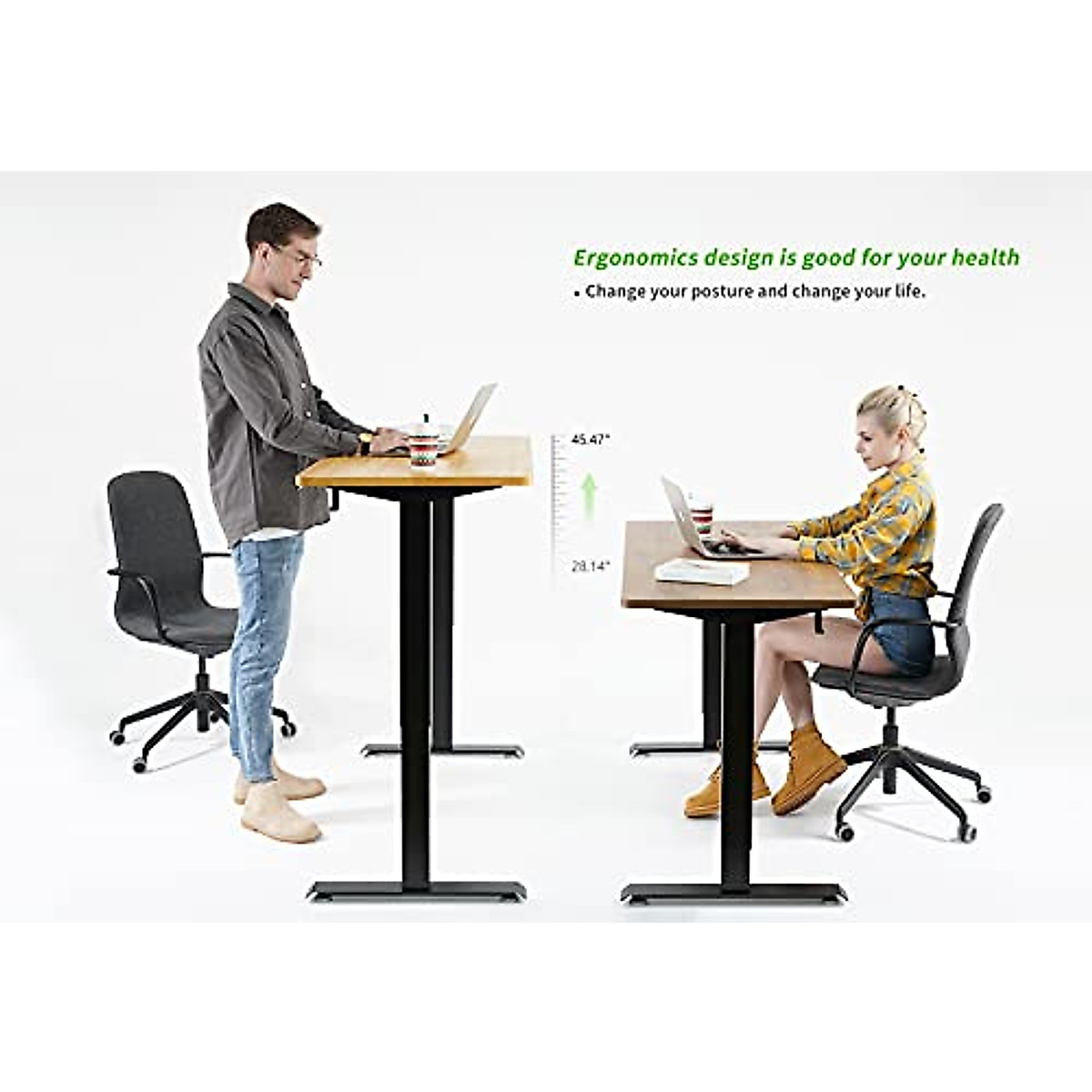 FAMISKY Crank Adjustable Height Standing Desk, 48 x 24 Inches Manual Stand up Desk, Sit Stand Workstation for Home Office with Handle and Splice Board, Black Frame/Walnut Top