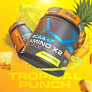 BCAA + EAA Amino Acid Complex with Glutamine for Faster Pre & Post Workout Recovery, Increase in Lean Muscle Mass | Tropical Punch Flavored Keto Friendly Amino Powder for Men and Women | 210g