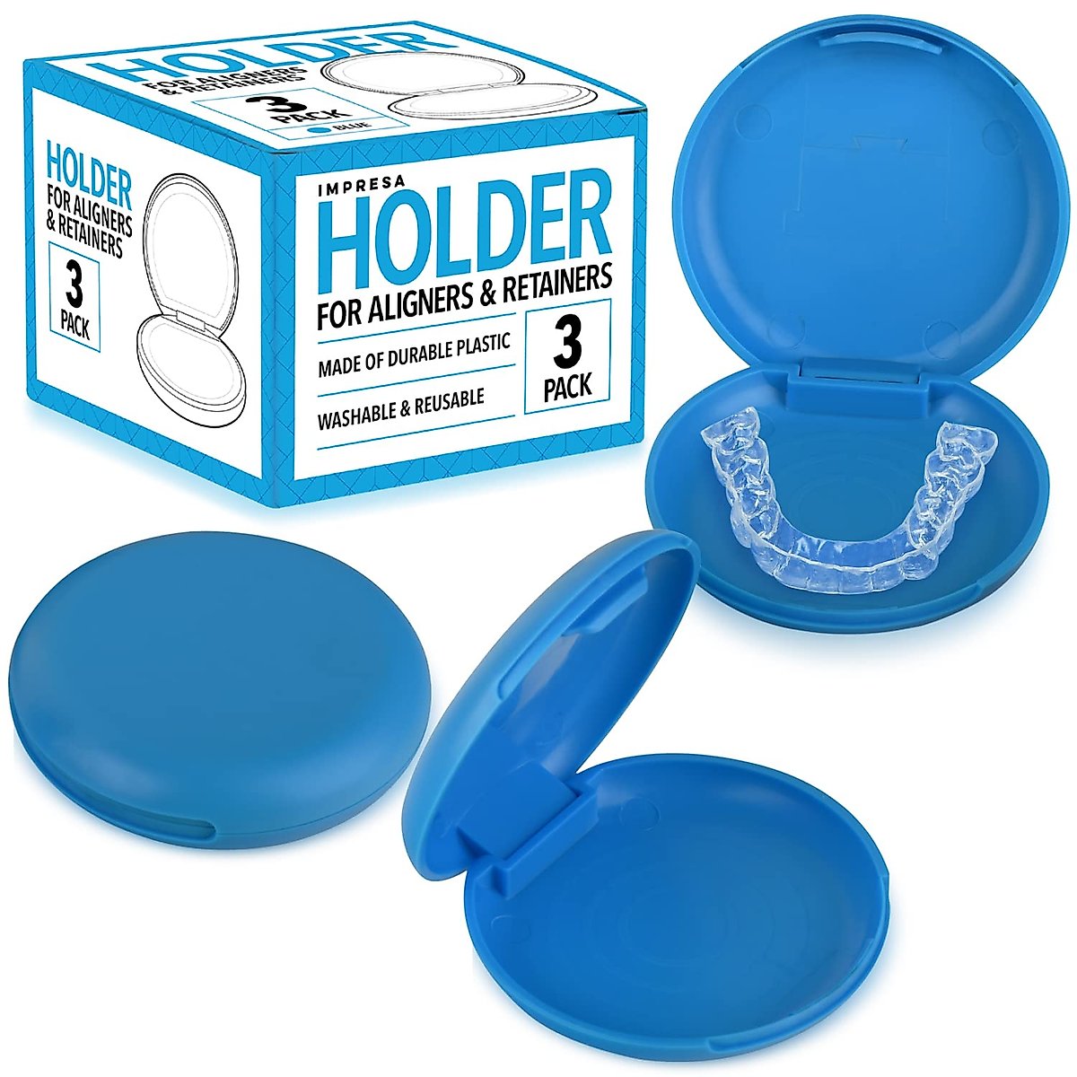 IMPRESA 3-Pack Retainer Case Set Intended for Invisalign Teeth Aligner – Slim, Portable Aligner Case Design for Secure & Easy Access – Slim Retainer Holder
