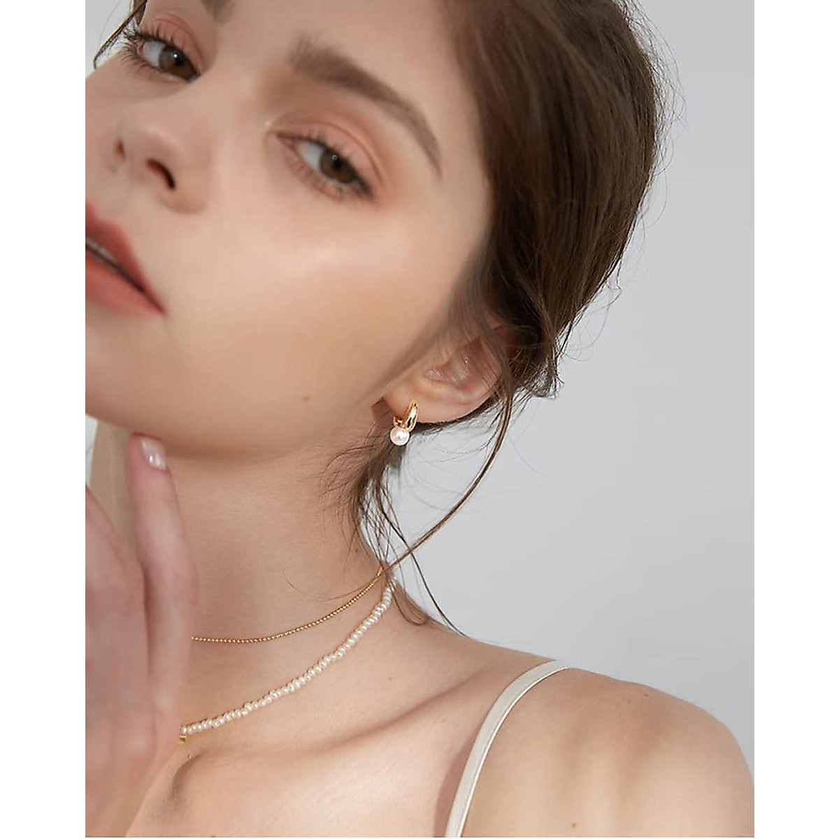 White Pearl Drop Earrings Sterling Silver Small Hoop Earrings with Pearl Huggie Hoops Earrings Studs for Women Golden Dainty Jewelry Gift