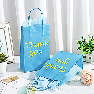 DjinnGlory 24 Pack Small Blue Paper Gift Bags with Handles and 24 Blue Tissue Wrapping Paper for Birthday Wedding Baby Shower Party Favors Goodies, 9x5.5x3.15 Inch (Blue)