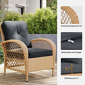 UPHA Patio Outdoor Furniture Set, Beige PE Rattan Patio Conversation Sets, 4 Pieces Wicker Patio Set with Loveseat, 2 Chairs, Coffee Table and Cushions for Backyard, Porch,Darkgrey