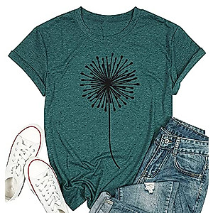 Bealatt Dandelion Graphic Tees for Women Make a Wish T Shirt Women's Flower Graphic Tee Tops Summer Cute Short Sleeve Shirt O Neck Blouse Tops Workout Shirts (Green, M)