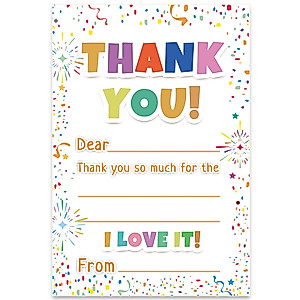 Vusnud 72Pcs Kids Thank You Cards, Fill in The Blank Thank You Notes with Envelopes from Teacher for Birthday (4x6 In)