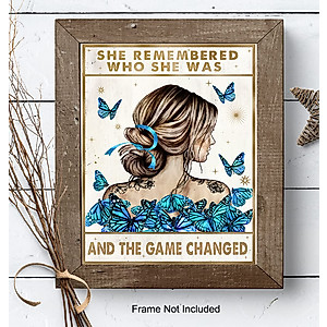 Inspiration Wall Art & Decor - She Remembered - Boho-chic Boho Hippie Wall Art - Encouraging Wall Decor - Blue Home Office Living room Bedroom Wall Decor for Woman Motivational poster - Positive Quote