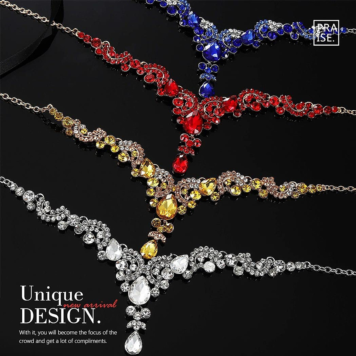 Unicra Bride Wedding Jewelry Sets Crystal Bridal Necklace Earrings Set Rhinestone Choker Necklace Prom Costume Jewelry for Women and Brides (Red)