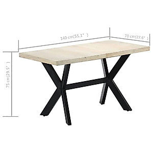 Dining Table,Retro Coffe Table,Conference Table,Industry Offic Table,Easy to Assemble,With a Steel Cross Frame,Fits Dinner Party, Study, Office Work, 55.1"x27.6"x29.5" Solid Bleached Mango Wood