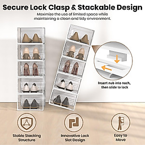 Kjfeoiye 12 Pack XX Large Clear Stackable Shoe Storage Boxes Organizer for Closet, Modular & Portable Plastic Shoe Sneaker Containers Display Case Bin, Versatile Closet Organizers and Storage, White