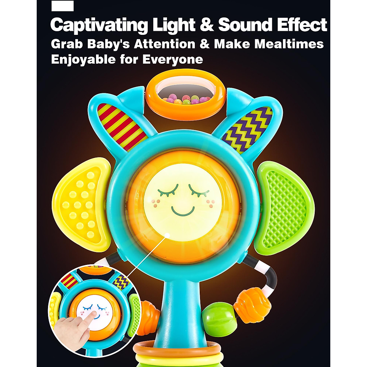 High Chair Toys Sunflower Suction Cup Baby Toys 6-12 Months+ with Light, Sound