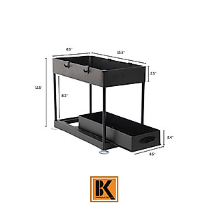 Under Sink Organizer and Storage, Under Sink Storage for Bathroom and Kitchen, Bathroom Cabinet Organizer, Sink Organizers with Hooks, 2 Tier Under Sink Organizer with Sliding Storage Drawer