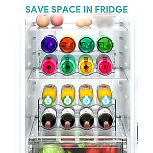 4 Tier Water Bottle Organizer - 16 Bottles, Stackable Cup Organizer for Cabinet, Countertop, Pantry & Fridge, Free-Standing Kitchen Tumbler Storage Holder for Wine and Drink Bottles, Clear Plastic