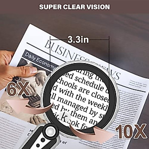 Magnifying Glass with Light-6X 10X 12 LED Handheld Illuminated Lighted Magnifying Glasses, 3 Cool and Warm Light Modes & Adjustable Brightness, Magnifier for Close Work, Seniors Reading,Powered by USB