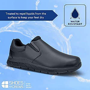 Shoes for Crews Cater II, Men's Non Slip, Slip On Shoes for Men, Water Resistant Mens Work Shoes - Med Comfortable Slip Resistant Work Shoes Men, Safety Footwear, Black, Size 7.5