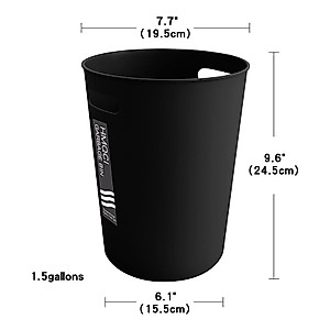 HMQCI Small Trash Can Round Plastic Wastebasket, Garbage Container Bin, 7.7"x10.2" (Black, 1.5 Gallons)