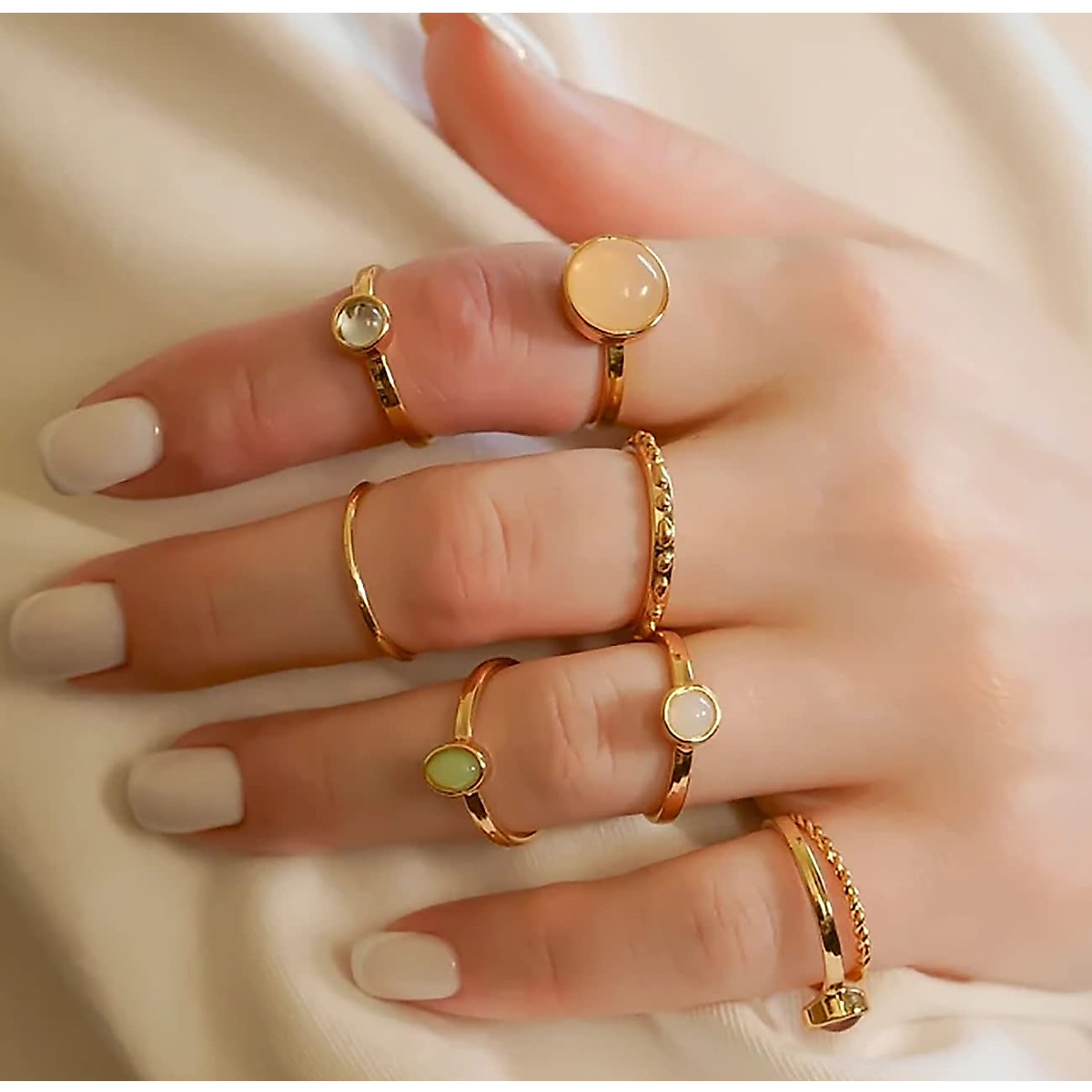 ItsStarred 8pcs Gold Stone Knuckle Ring Set for Women Vintage Stackable Midi Finger Rings Set