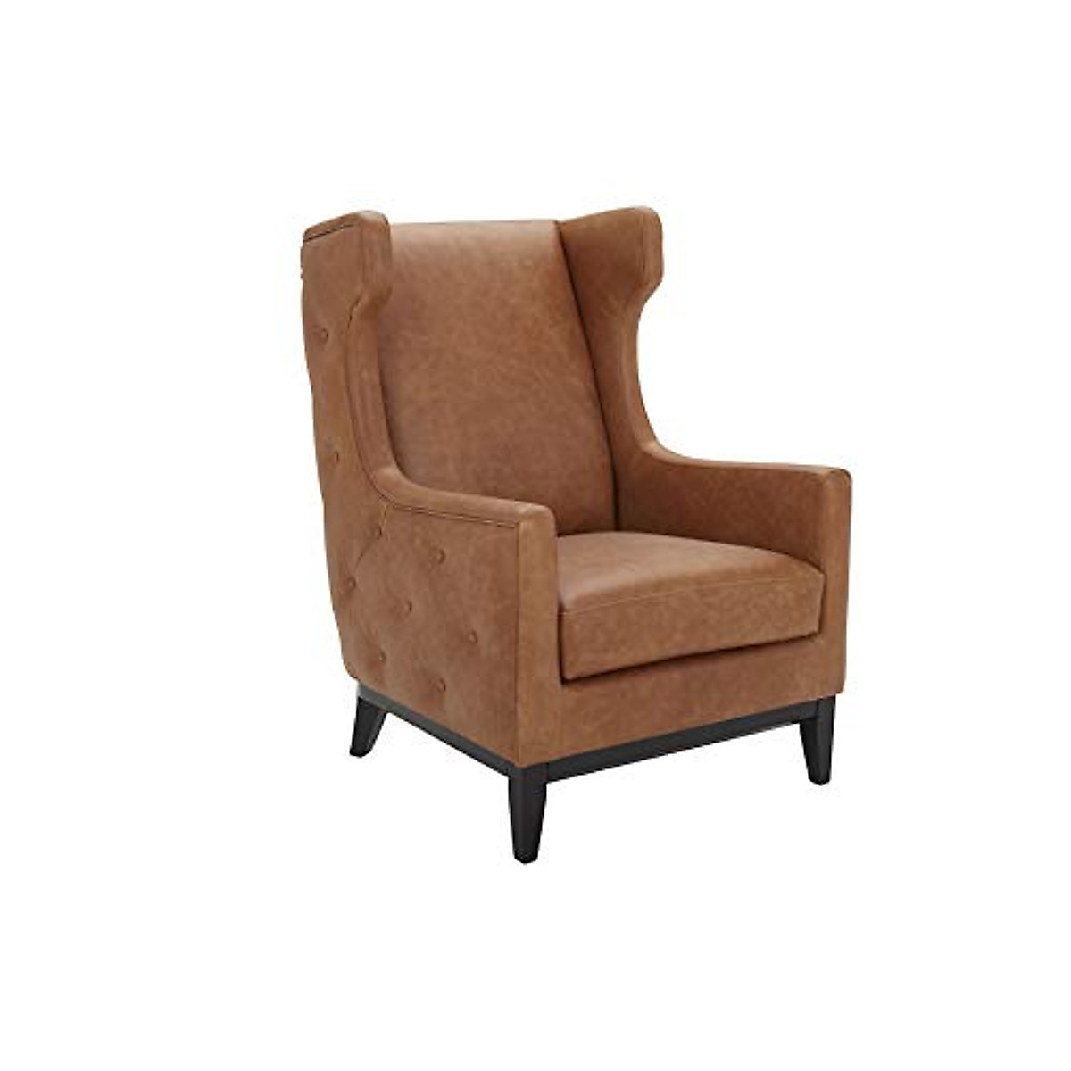 Amazon Brand – Stone & Beam Rosewood Button-Tufted Leather Wingback Accent Chair, 30"W, Cognac