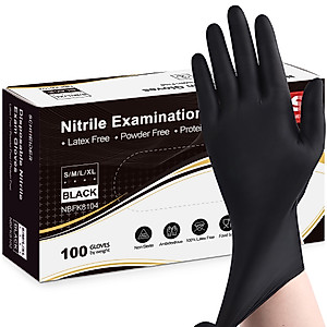 Schneider Nitrile Exam Gloves, Black, Large, Box of 100, 5 mil Disposable Nitrile Gloves, Latex Free, Powder Free, Food Safe, Non-Sterile - for Medical, Cleaning & Cooking Gloves, Rubber Gloves