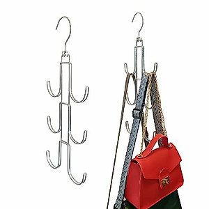 GXLQIJU Metal Purse Hangers,360°Rotating Space Saving Hangers Closet Organizer,Hanger for Storing and Organizing Purses, Handbags, Backpacks,Crossovers,Scarfs,Belt.(Silver 2pack)