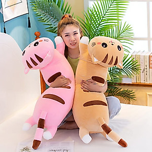Cute Long Cat Plush Pillow - Soft Cat Stuffed Animal Body Pillow for Kids and Girlfriend, Kitten Plushie Toy for Sleeping and Decor, Idea (Pink,20in/50cm)