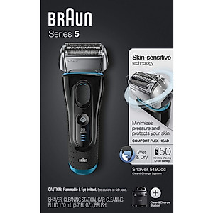 Braun Series 5 5190cc Men's Electric Rechargeable Cordless Razor and Foil Shaver with Clean & Charge System