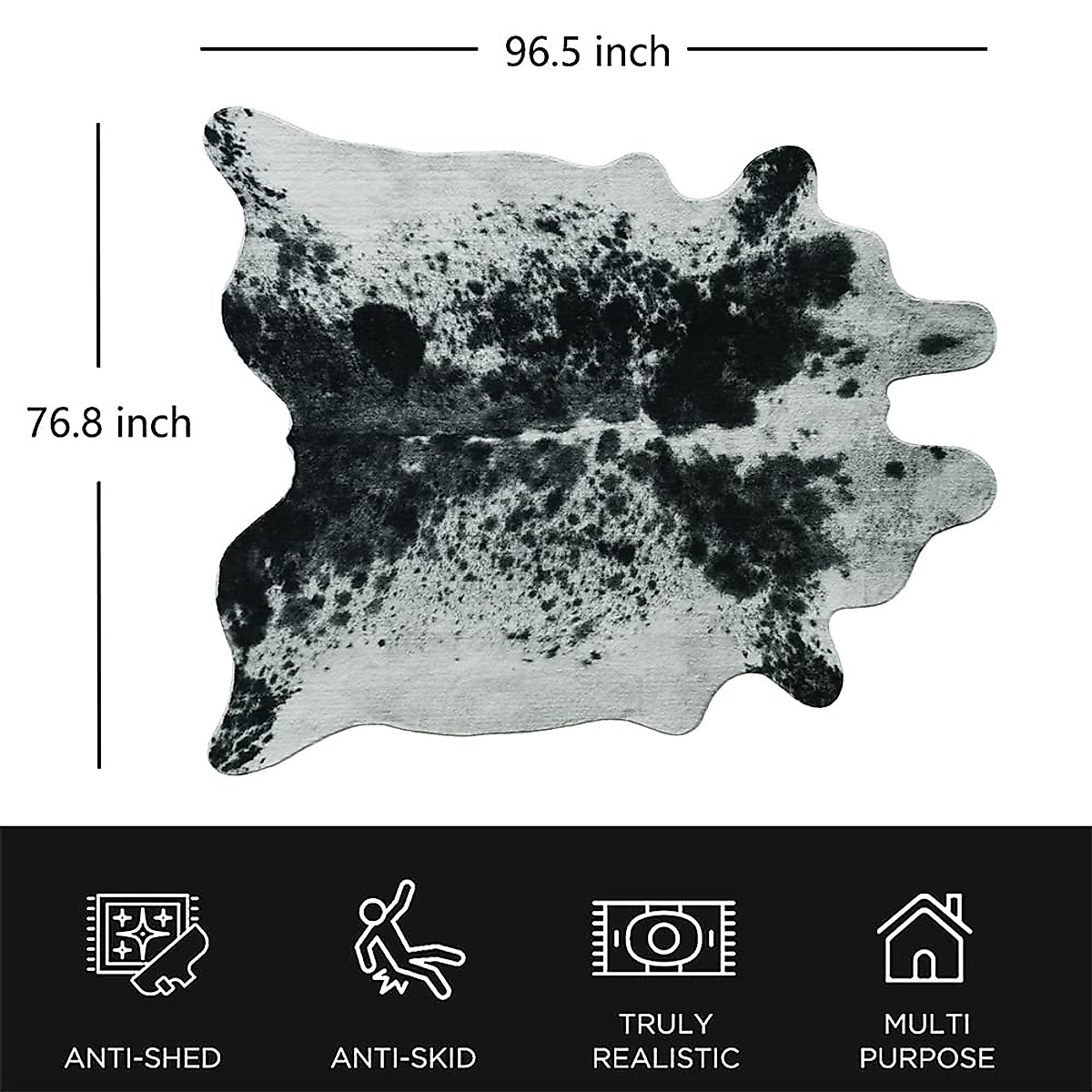 rugoo Faux Cowhide Rug 6.4 ft x 8 ft Cow Print Rug Faux Animal Skin Rug for Living Room Bedroom Nursery